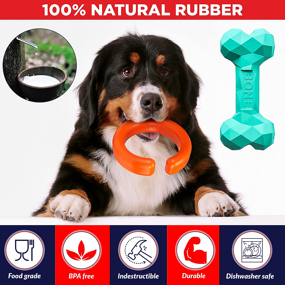 Dog Chew Toy for Moderate Chewers – Non-BPA Natural Rubber Dog Bone – Treat Filling Puppy Chew Toy for Teething – Made in USA( Orange Toy Only) Dog Toys for Dental Care, Teeth Cleaning