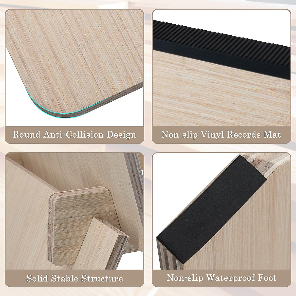 M MUSIC PUBLIC KINGDOM Record Player Stand with Record Storage Shelf, Solid Wood Turntable Stand, Light Wood