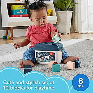Fisher-Price Stacking Toy Baby’S First Blocks Set Of 10 Shapes For Sorting Play Ages 6+ Months, Navy Fawn