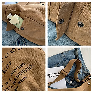 Vintage Grunge Tote Bag with Zipper Hobo Bags for Women Canvas Crossbody Tote Y2k Aesthetic Hippie Bag Fairycore Clothes (Beige)