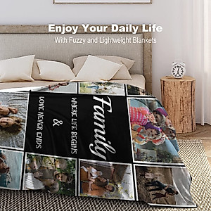 Custom Blanket with Photo Personalized Couples Gifts for Boyfriend Girlfriend Wife Husband Customized Picture Throws Blankets for Couple Lover Adults Family Pet Birthday, 10 Photos