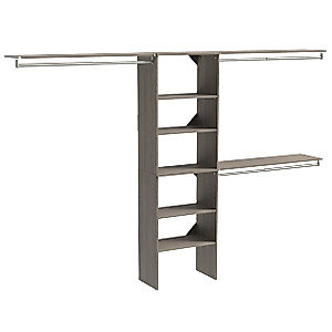 ClosetMaid SuiteSymphony Wood Closet Organizer Kit with Tower, 3 Hang Rods, Top Shelves, Adjustable, Fits Spaces 6 - 10 ft. Wide, Graphite Grey