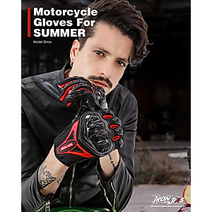 IRON JIA'S Motorcycle Gloves Full Finger Durable for Road Racing Bike Summer Spring Powersports Support Touch Screen red-L