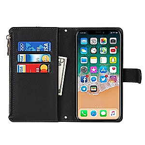 Jaorty iPhone Xs Phone Case Wallet for Women Men with Credit Card Holder, iPhone X Crossbody Case with Strap Shoulder Lanyard, Zipper Pocket PU Leather Cases for iPhone Xs,5.8 Inch Black