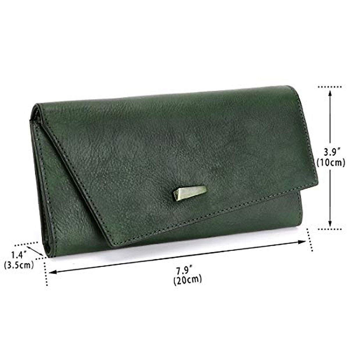 Genuine Leather Wallet RFID Blocking Women Long Purse Vintage Cowhide Handmade Card Holder Organizer (Green)
