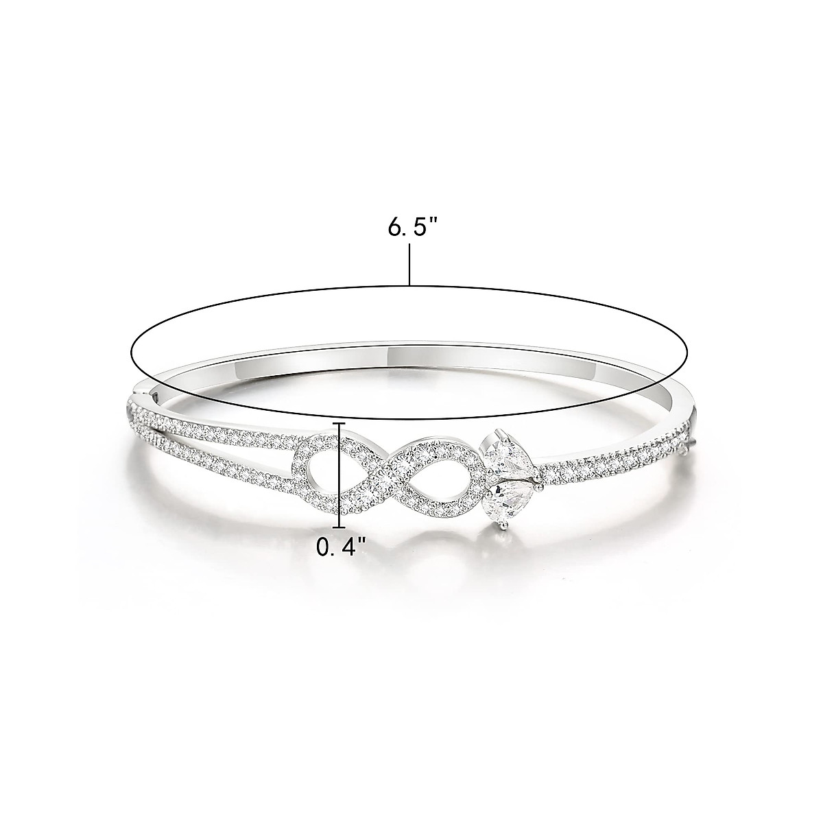 EleQueen Silve Plated Double Teardrop Infinity Charm Bridal Bangle Bracleet Gift for Women Wedding Party
