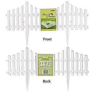 Sungmor Plastic White Edging Garden Picket Fence - Grass Lawn Flowerbed Plant Borders - Decorative Landscape Path Panels - 13in Tall, Pack of 4 (Overall Length 8 ft) - Lightweight & Easy Installation