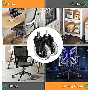 Office Chair Casters Wheels Replacement - 5 Set Rubber Chair Caster Heavy Duty Caster for Chair to Replace Rolling Chair Wheel Roller Blade Style Caster Non Scratch Safe for Hardwood Floors and Carpet