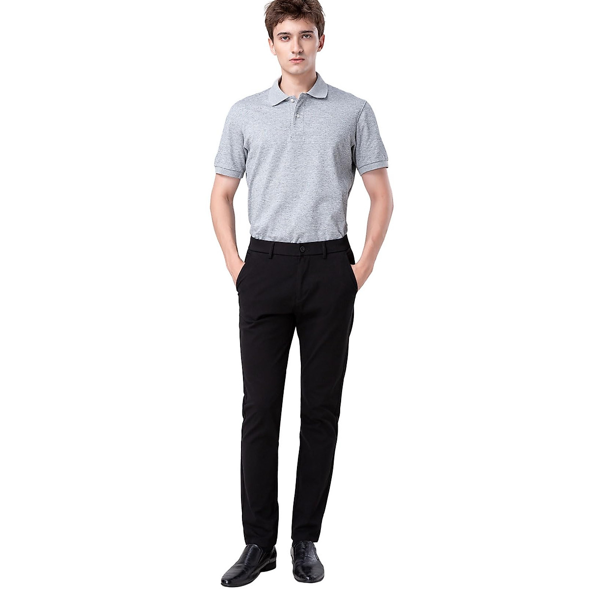 Plaid&Plain Men's Slim Fit Khaki Pants Men's Tapered Chino Pants 8801Black 29X28