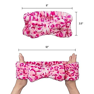 Red by Kiss Spa Headband for Washing Face Facial Makeup Bow Head Band Soft Plush Fleece Stretchy Head Wraps for Women Shower Bath Washing Face Mask (PINK LEOPARD)