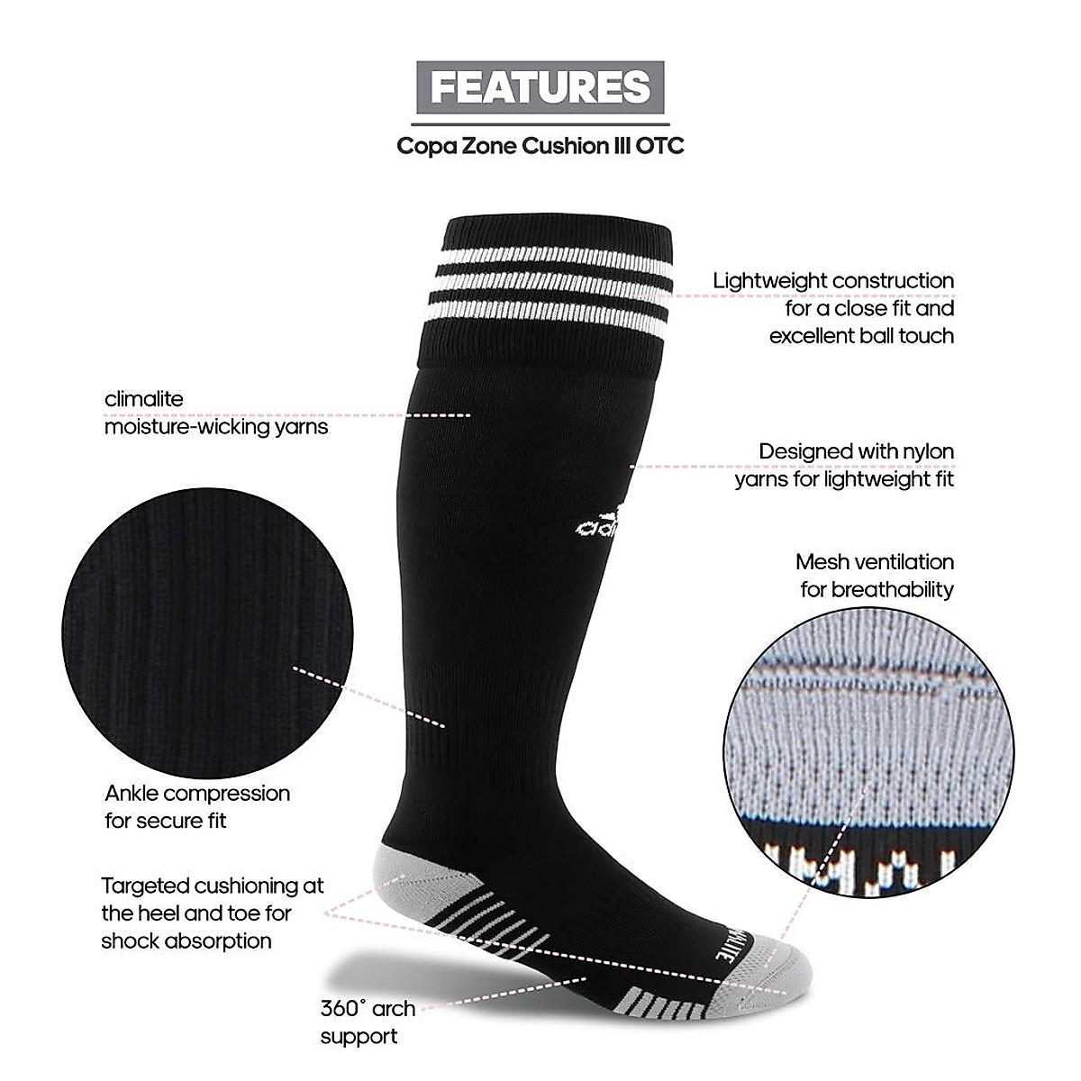 adidas Copa Zone Cushion 4 Soccer Socks (1-Pair) for Men, Women, Boys and Girls, Team Navy Blue/White, Medium