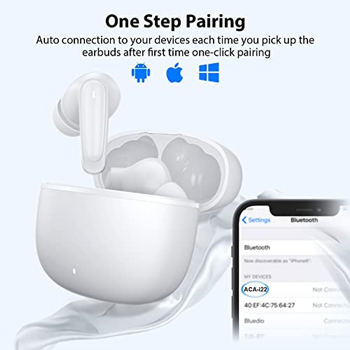 COOYA Wireless Earbuds Bluetooth 5.2 Headphones for iPhone 14 13 Pro Max 12 11 Noise Canceling Bass Stereo Wireless Gaming Headsets with Mic in-Ear Earphones for Samsung S23 S22 Ultra S21 S20 A53 A14