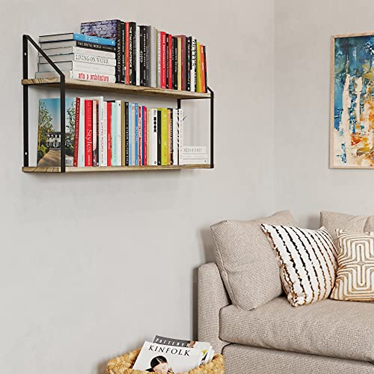 Wallniture Modena 2-Tier 36" Floating Shelves Living Room Decor Shelves for Wall Storage Laundry & Kitchen Organization Office Decor Burnt Finish