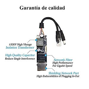 REVODATA Gigabit PoE Splitter 12V 2A Output with IEEE 802.3af/at Standard Compliant 10,100,1000Mbps Power Over Ethernet Splitter Adapter for Security Camera CCTV Surveillance 5.5x2.1mm DC PlugPS5712TG