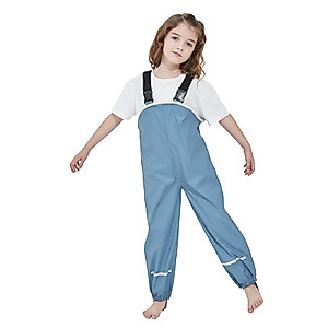 Kids Waterproof Rain Pants Dirty Proof Suspender Trousers for Boys and Girls Pale Blue M (for 3-4T)