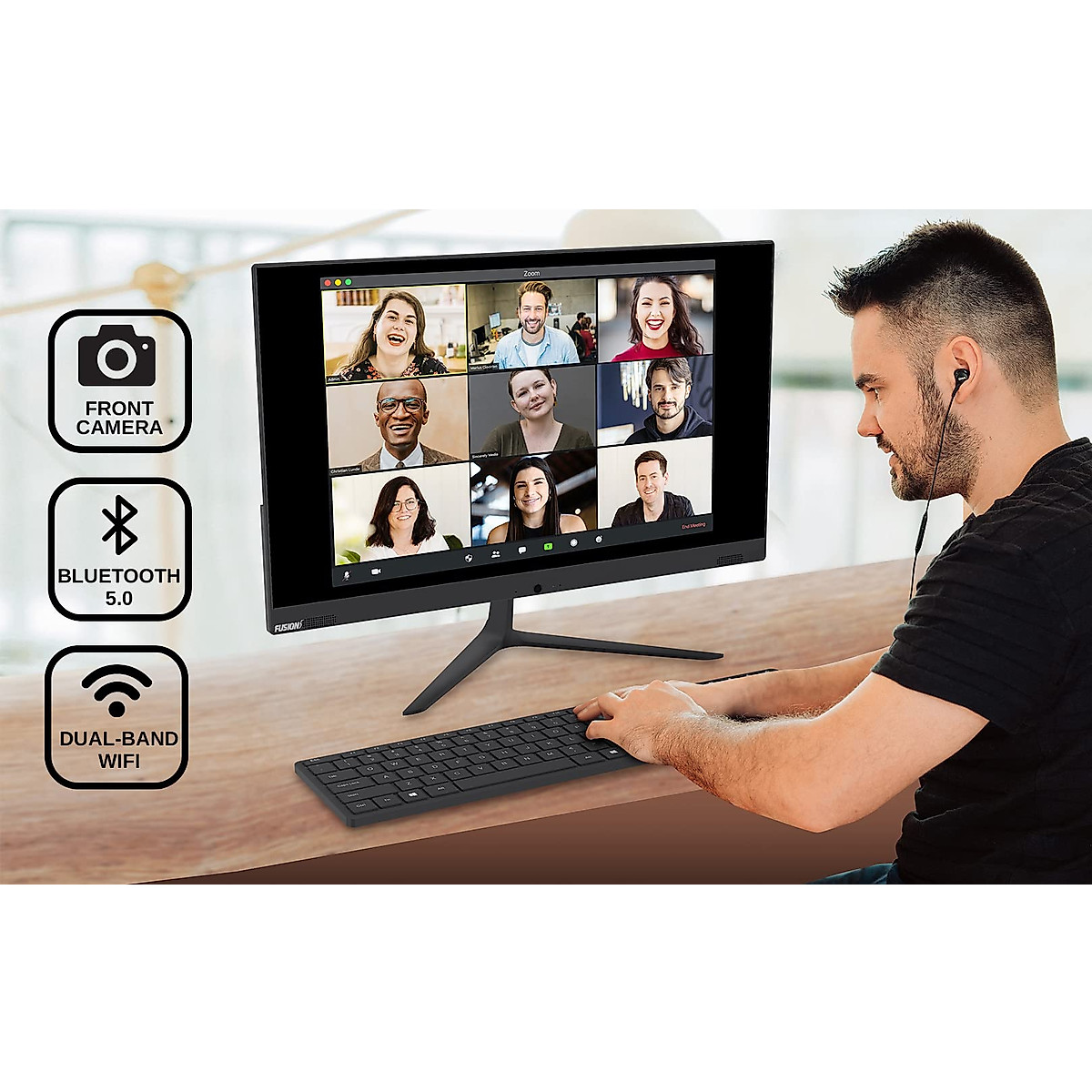 23.8" Full HD IPS All-in-One Desktop Computer with Windows 11 - Intel N4120 QuadCore, 4GB RAM, 128GB SSD, Dual-Band WiFi, Bluetooth, Expandable HDD - AIO PC with Front Camera, Wireless Keyboard, Mouse