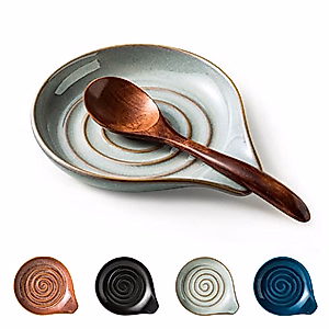 Ceramic Spoon Rest for Stove Top, Large Spoon Holder for Kitchen Counter Decor, 5" Cooking Spoon Rest Heat-Resistant, Gray