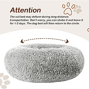 CAPSCEOLL Calming Dog Cat Bed Round Donut Dog Bed Warming Fluffy 20 Inches Anti-Anxiety Bed for Small Medium Dogs and Cats with Non-Slip Bottom,Grey