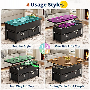 UPOSOJA Lift Top Coffee Table, 4 in 1 Multi-Function Dining Table with Hidden Compartment and 2 Drawers, Convertible Square Center Table for Living Room Reception Home Office(Black)