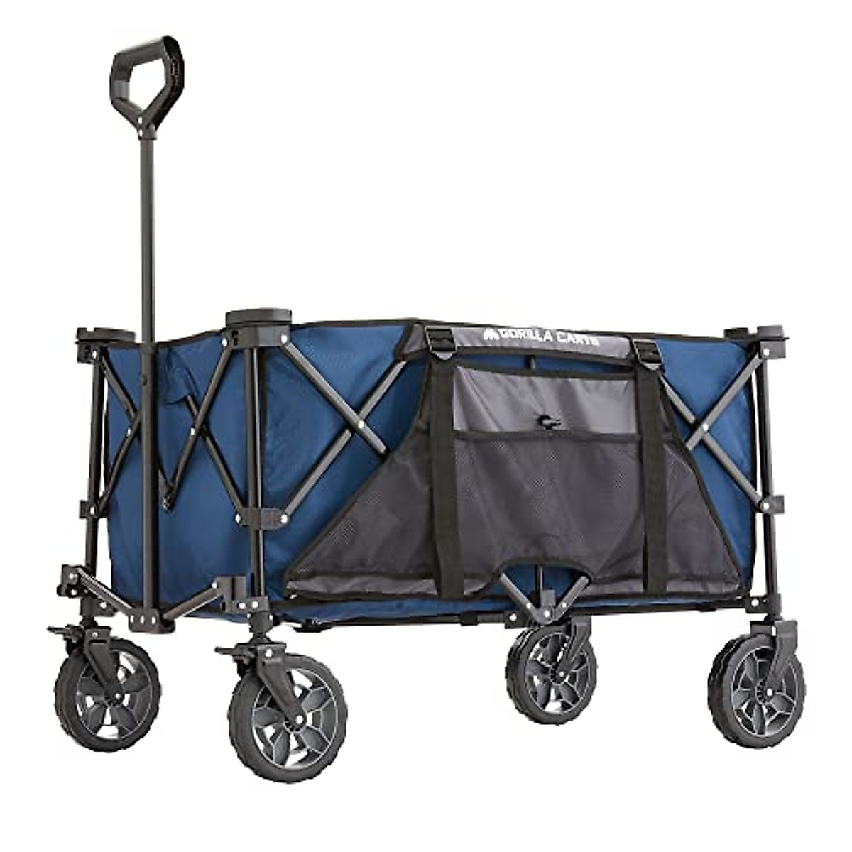 Gorilla Carts 7 Cubic Feet Foldable Collapsible Durable All Terrain Utility Pull Beach Wagon with Oversized Bed and Built in Cup Holders, Blue