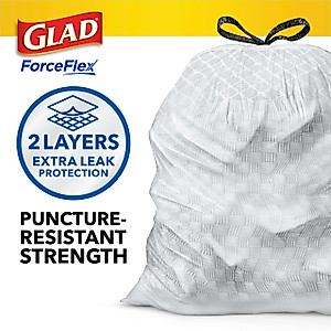 GLAD ForceFlex Tall Drawstring Trash Bags, 13 Gallon White Trash Bags for Tall Kitchen Trash Can, Unscented Leak Protection Bags, 120 Count - Packaging May Vary