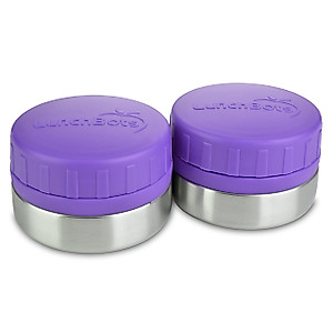 LunchBots Rounds Leak Proof 4 oz. Stainless Snack Container Jar, Set of 2, Purple Lids