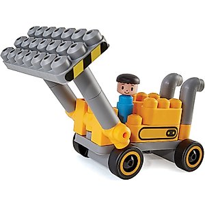 Hape Polym Construction Site | 43Piece Building Brick Forklift Bulldozer Toy Set with Figurines & Accessories