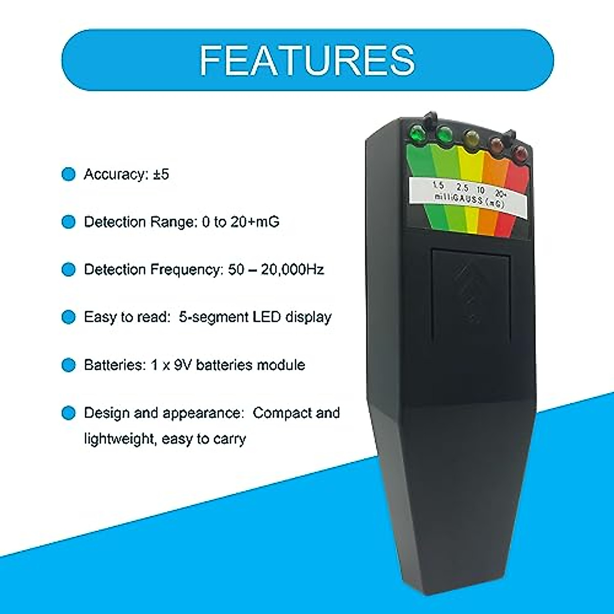 FOWBOA Ghost Hunting Equipment EMF Meter 5 LED Magnetic Field Detector Hand-held Spirit Box Paranormal Equipment，Home and Office EMF Detector