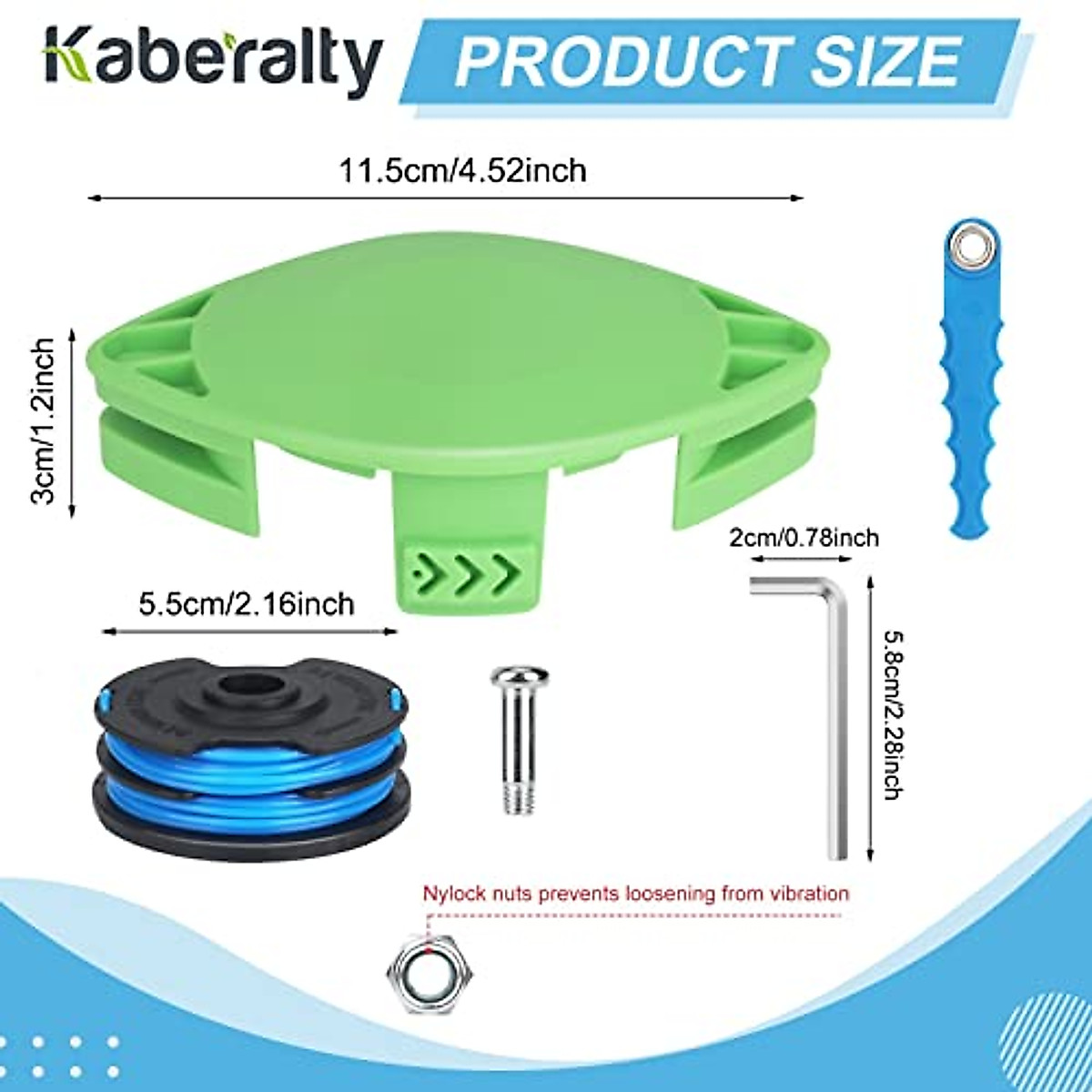 Kaberalty 2900719 Trimmer Head Blade+Spool Line 20ft 0.065" Compatible with Greenworks 2101602 2101602A STBA40B210,ST40B410,BST4000 Dual line String Trimmers (21 Pack)