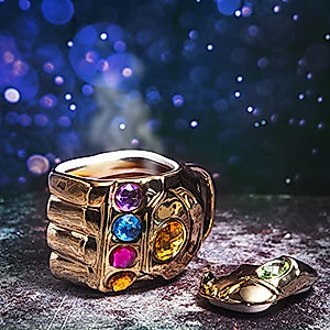 Zak Designs Marvel Thanos Unique 3D Sculpted Ceramic Coffee Mug, Collectible Keepsake Tea Mug for Hot Drinks (15 oz, Non BPA, Thanos Infinity Gauntlet)