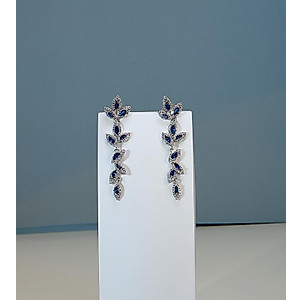 UDYLGOON Women Chandelier Wedding Prom Earrings Cubic Zirconia Crystal Drop Dangle Earrings for Bride (Royal Blue)