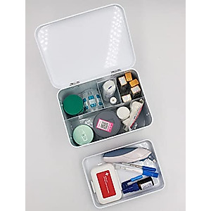Funly mee Vintage First aid Box for Home, Medicine Tin, Empty White Metal Medicine Storage Box (Medium-8.2 × 6 × 6 inches)