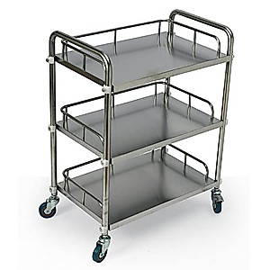 DNYSYSJ 3 Layers Cart Trolley, 3 Layers Lab Utility Cart Trolley Lab Clinic Serving Cart with Lockable Wheel Stainless Steel Frame for Lab Clinic Beauty Salon