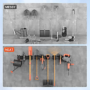 LOZAGU Garage Storage, Garage Tool Organizer wall Mount 48 Inches, Adjustable Metal Tools Hooks, Yard Shed Rack, Tool Holder for Hanging Rake Broom Mop Snowboard, New Home Gift (Double layer hook)