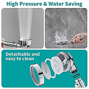 MIAOHUI Modern Handheld Shower Head with On Off Switch, High Pressure Shower Head with Handheld, 3 Spray Settings Removable Shower Head with Hose, Angle Adjustable Shower Bracket, Teflon Tape (Chrome)
