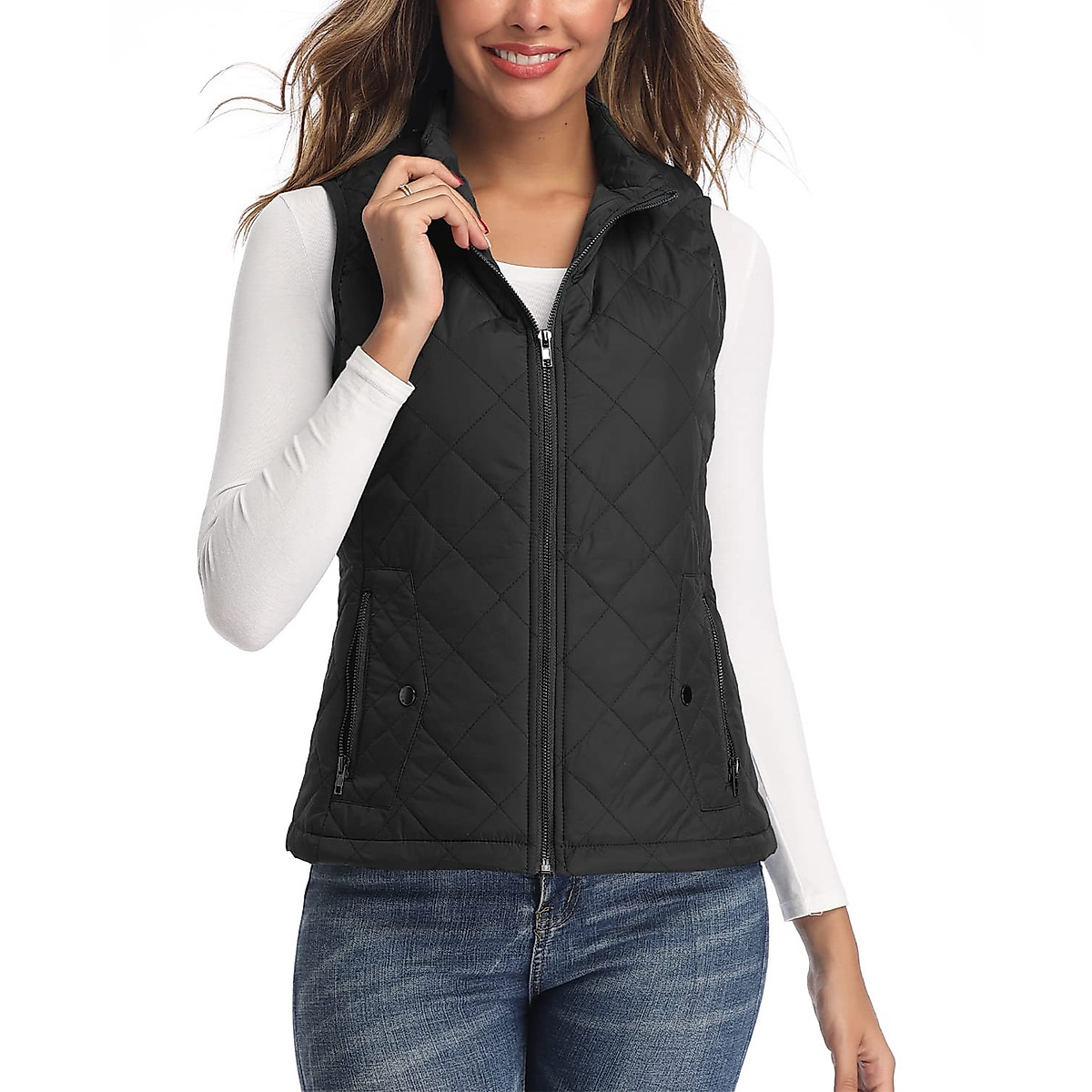 LONGKING Women's Vest - Stand Collar Lightweight Zip Quilted Vest for Women