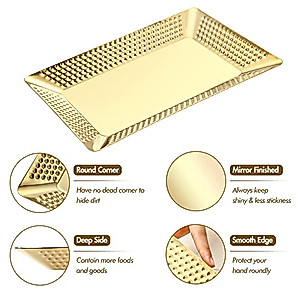 Koluti 12 Inch Gold Rectangle Decorative Tray, Brass Tone Hammered Nightstand Accessory Dresser Serving Plate, Counter Perfume Jewelry Makeup Organizer Storage, Stainless Steel