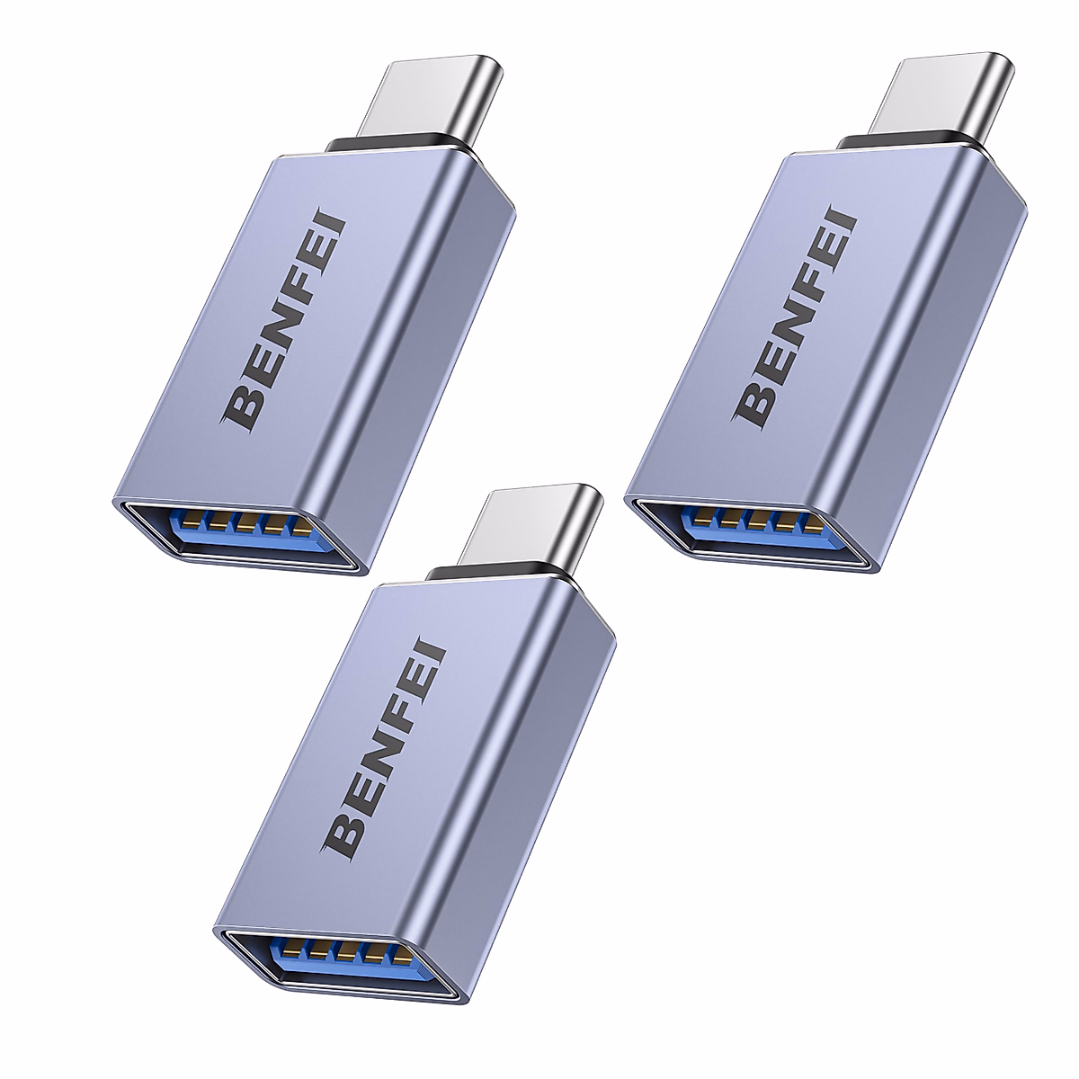 BENFEI USB C to USB 3.0 Adapter, 3 Pack USB C to A Male to Female Adapter Compatible with iPhone 15 Pro/Max, MacBook Pro/Air 2023, iPad Pro, iMac, S23, XPS 17, Surface Book 3 and More - Gray