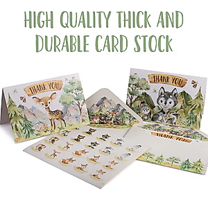 VNS Creations 50 Woodland Animal Thank You Cards, Bulk Forest & Mountain Creatures Thank You Notes w/Matching Lined Envelopes & Stickers, 4 x 6 in.