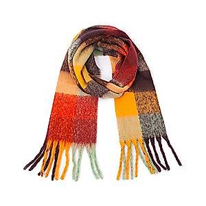 SHOHOKU Large Chunky Plaid Scarf Coloured Checked Oversized Scarf Tassel Soft Fall Winter Thick Warm Shawl Women (B)