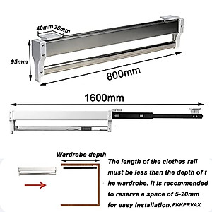 Extendable Clothes Rail With 2 Sliding Track,Pull Out Closet Rod Adjustable 30-80cm Wardrobe Rail Clothes Rack,Load-bearing 25kg ( Size : 800mm )