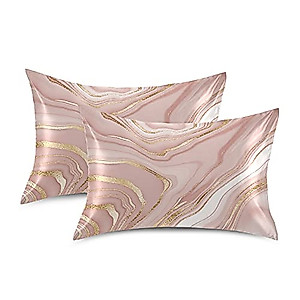 Dalzium Rose Gold Satin Pillowcase for Hair and Skin, Rose Gold Marble Silk Pillow Case with Envelope Closure, Standard Size 20x26 inches, 1 PC