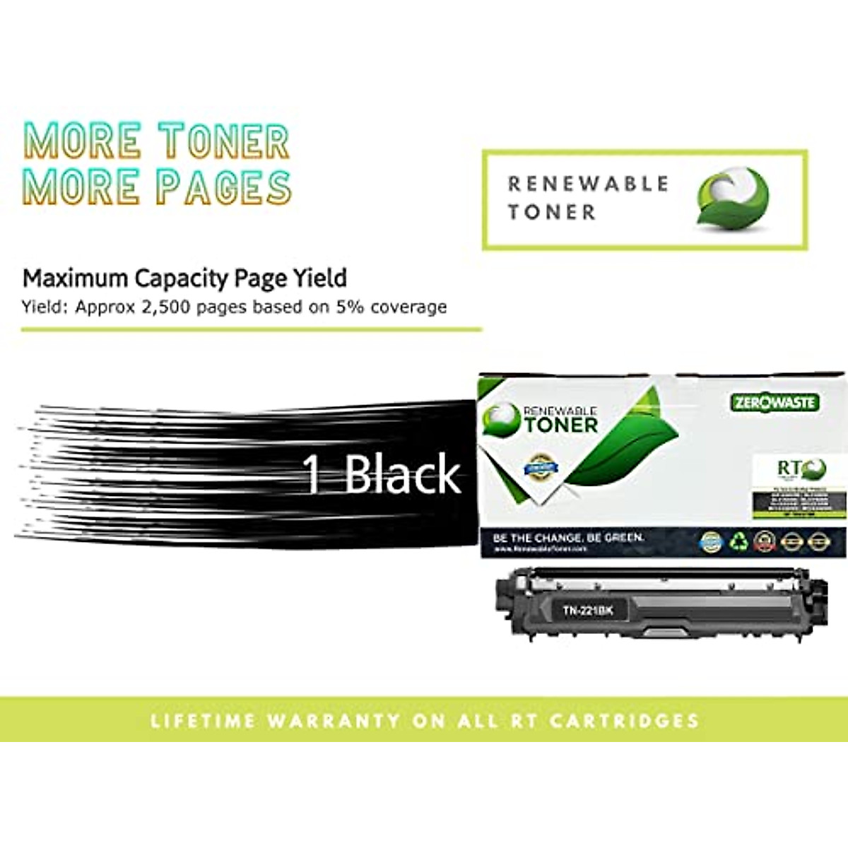 RT TN221BK Toner Compatible Replacement for Brother TN221 TN-221 TN225 | Works with MFC-9130CW 9330CDW HL-3140CW 3170CDW 3180CDW | Black Printer Ink Cartridge