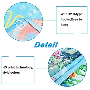 Alishomtll 4 Pcs Kids Ocean Shower Curtain Set with Non-Slip Rug, Toilet Lid Cover and Bath Mat, Funny Sea Fish Shower Curtain with Hooks, Cartoon Octopus Nautical Shower Curtains for Bathroom Decor
