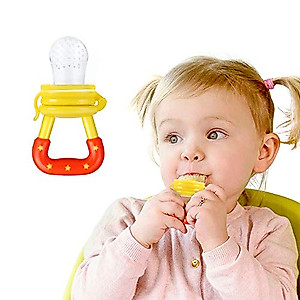 Baby Fruit Feeder Pacifier (2 Pack) - HAOBAOBEI Infant Teething Toy Teether in Appetite Stimulating Colors, Bonus Includes 3 Sizes Silicone Pouches