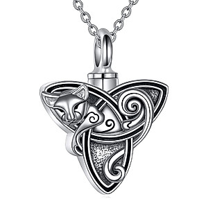 POPLYKE Urn Necklace for Ashes Sterling Silver Celtic Cat Urn Keepsake Necklace Cremation Jewelry for Women (cat urn necklace)
