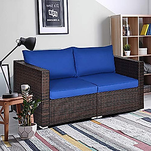 HAPPYGRILL 2-PCS Patio Wicker Corner Sofa Set, Sectional Sofa Set with Zippered Cushions for Backyard Balcony Patio Garden Poolside