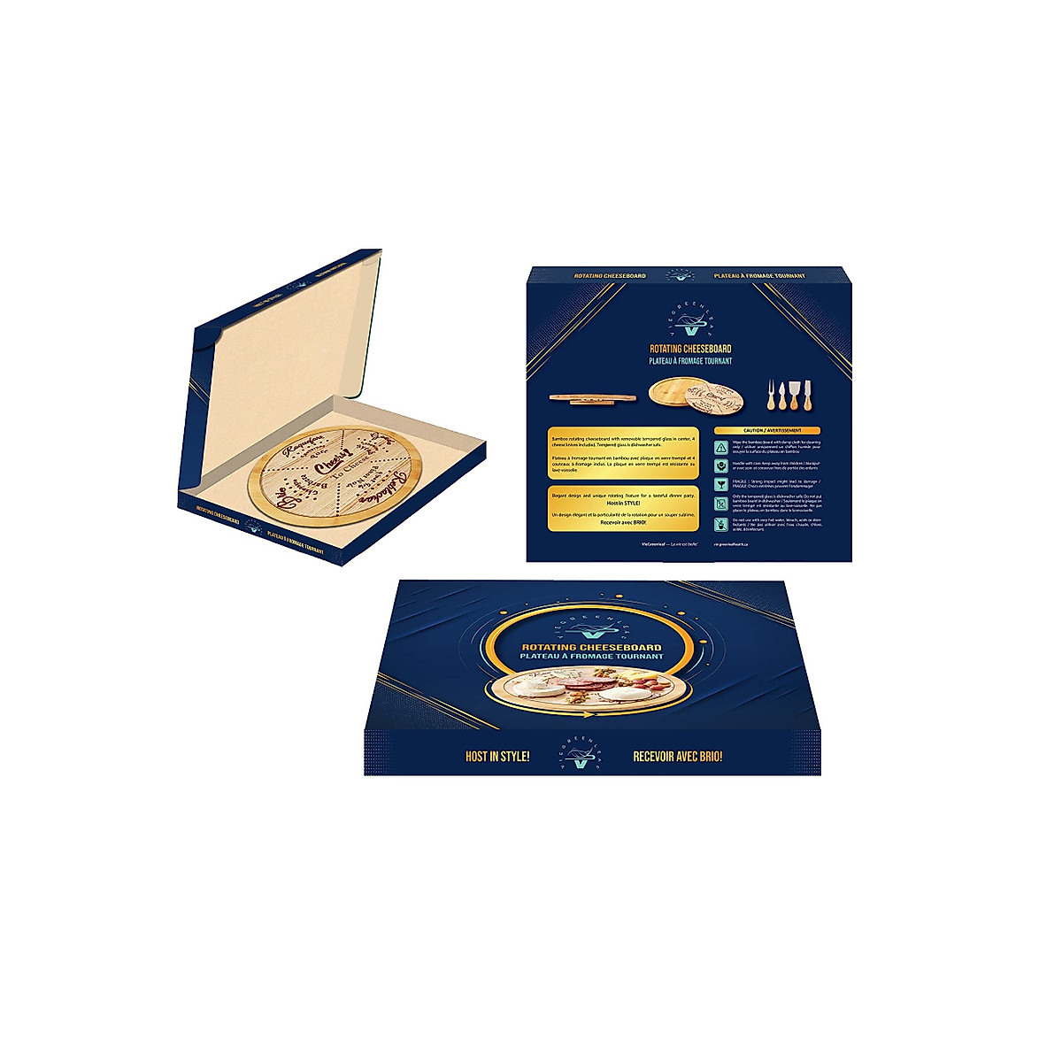 Lazy Susan Cheese Board with Cutlery Premium Bamboo Turntable Charcuterie Board - Unique Rotating Cheese Wine Pairing Platter Gift Set