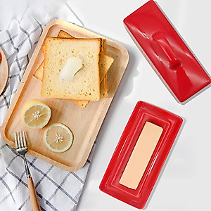 Eeaivnm Butter Dish with Lid, Butter Keeper Porcelain,7" Butter Dishes-Dishwasher Safe, Ceramic Butter Dish with Handle Design for Countertop (Red)
