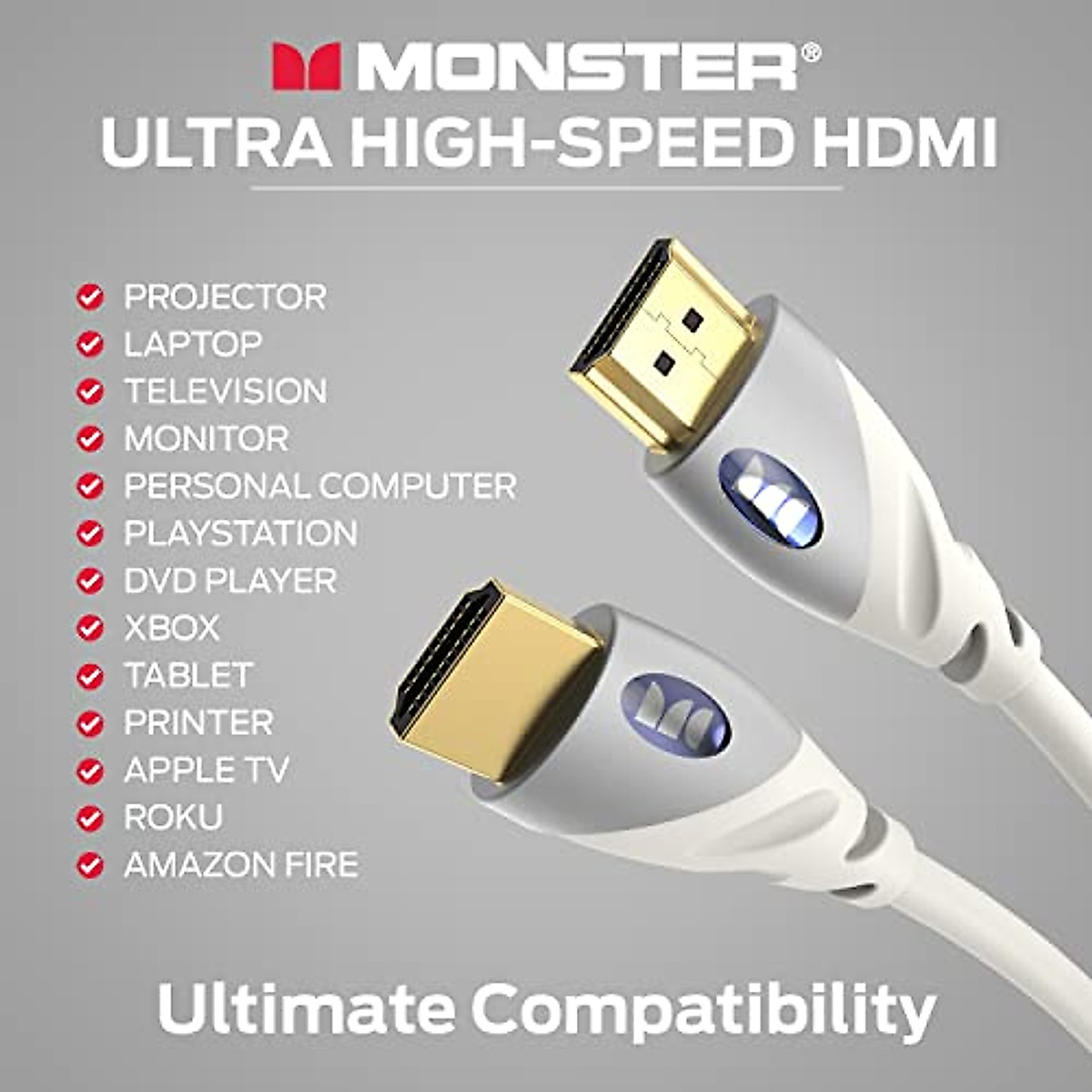 Monster HDMI Cable 4k Ultra HD with Ethernet - Corrosion-Resistant 24k Rose Gold Contacts and V-Grip Connection - HDMI Cable for PS3 and Computer Monitor - 6 FT